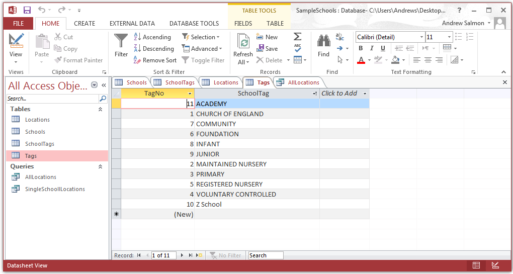 school database example