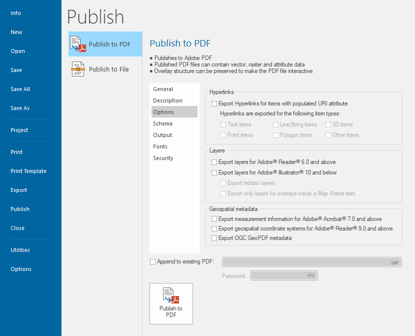 Publish- File menu (SIS Desktop 9)