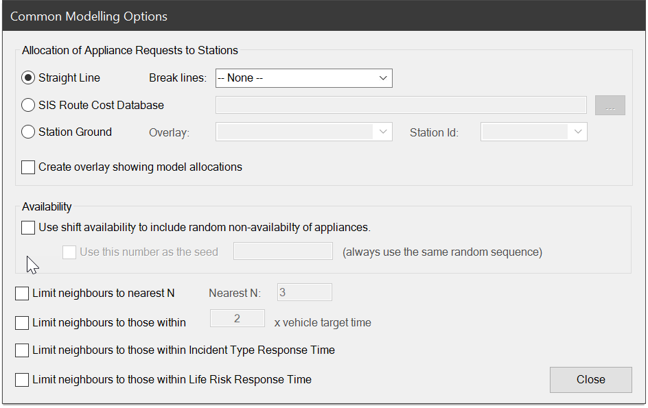 Common Modelling Options
