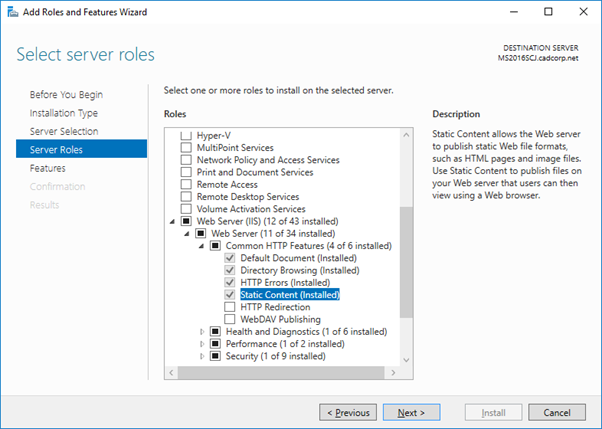 Configuring IIS on Windows Server 2016