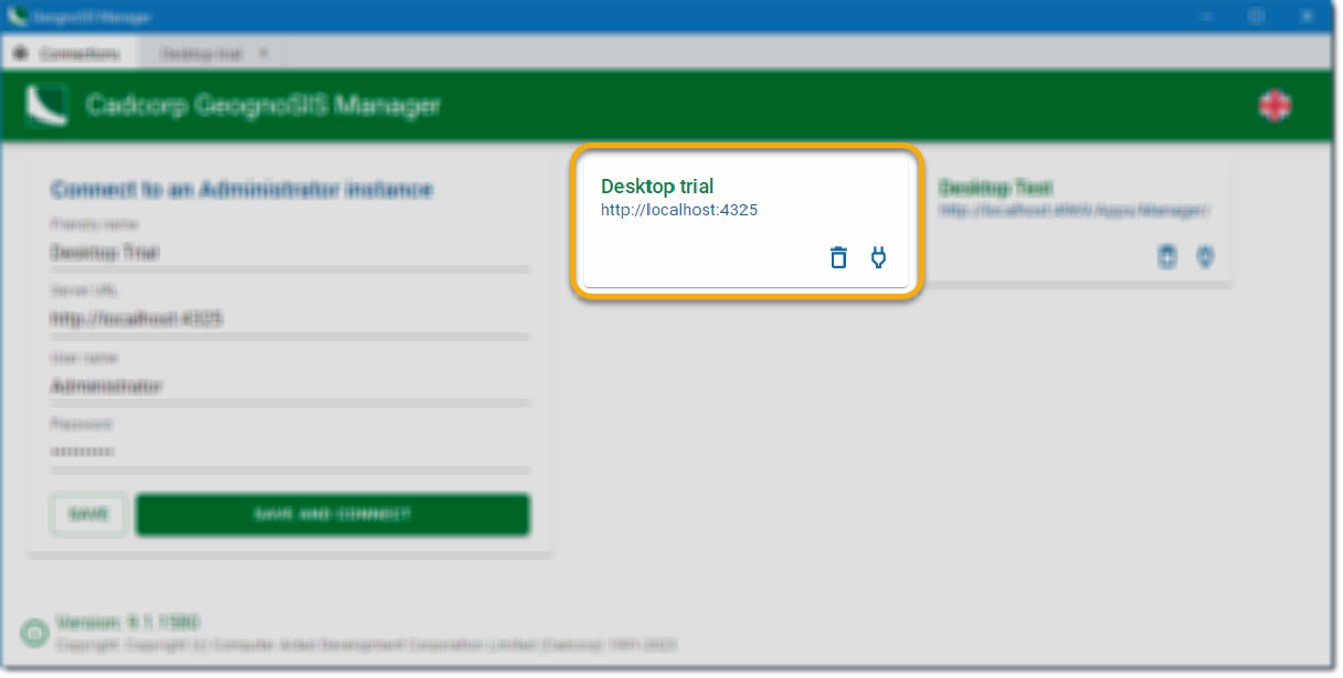 Creating a connection - GeognoSIS Manager Desktop