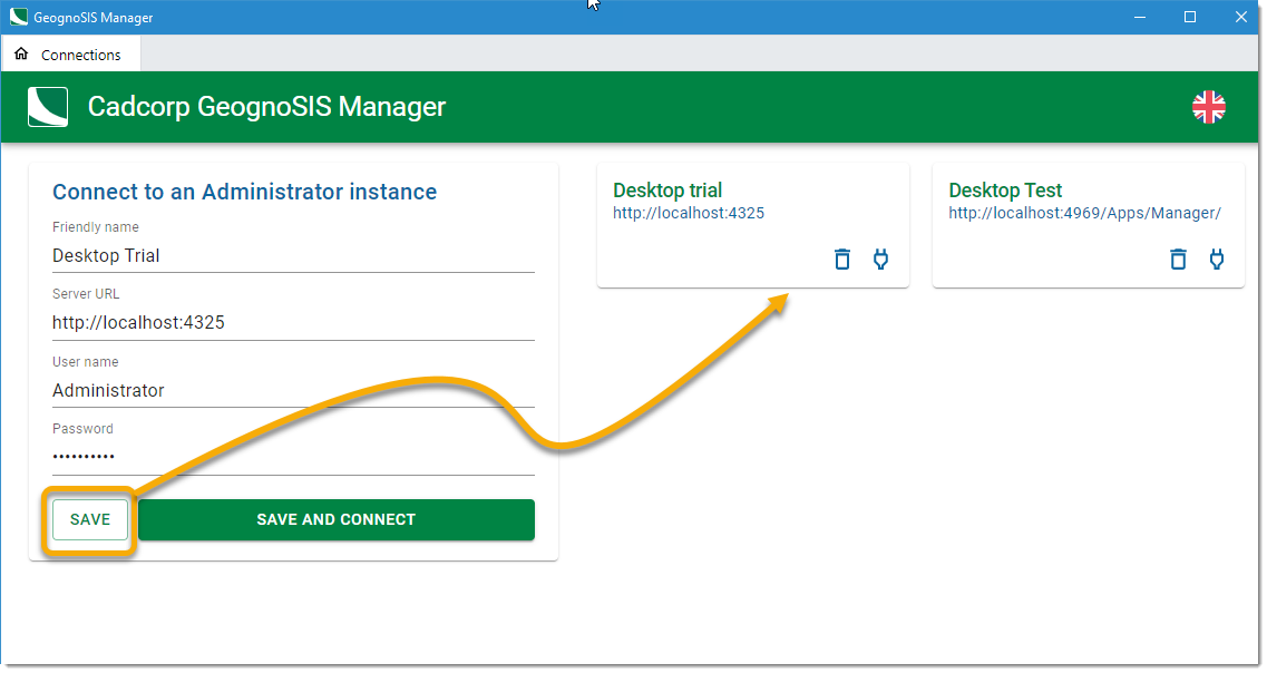 Launching Cadcorp GeognoSIS Manager Desktop