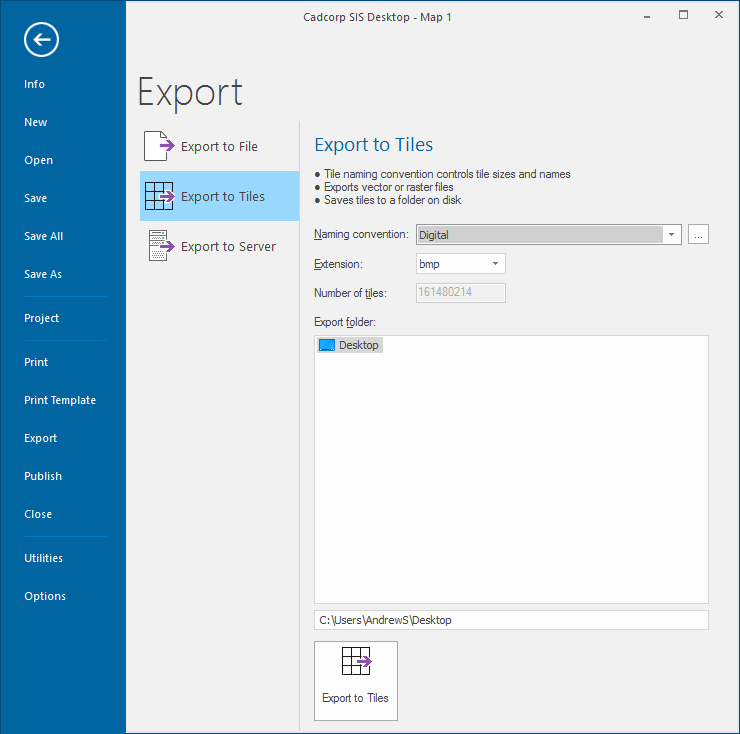 Export- File menu (SIS Desktop 9)