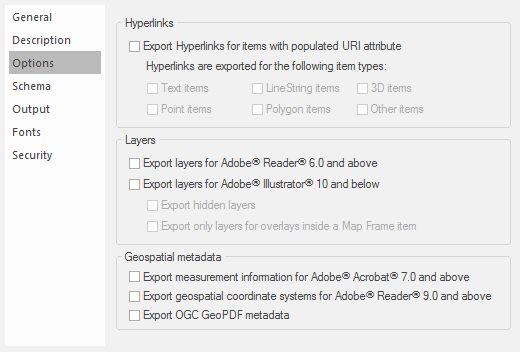 Publish to PDF- Options settings