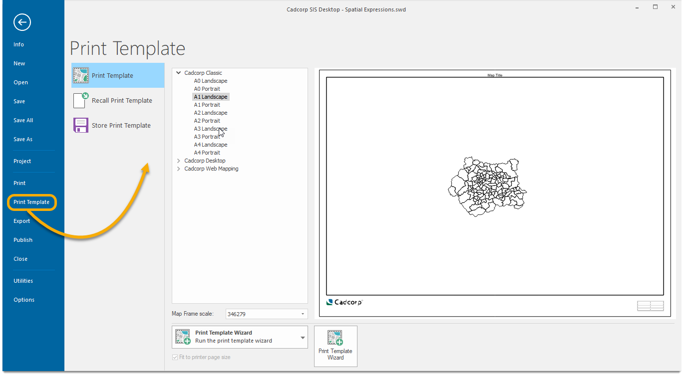 Print Template- File menu (SIS Desktop 9)