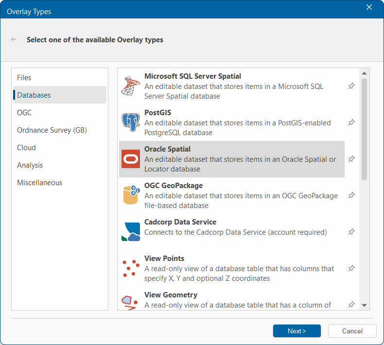 Oracle Spatial (Overlay type)