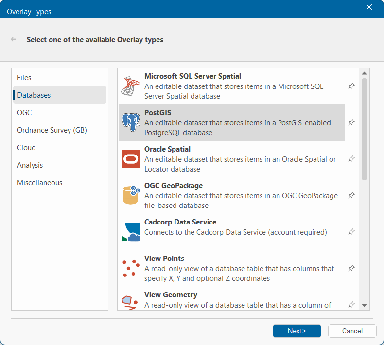 PostGIS (Overlay type database)